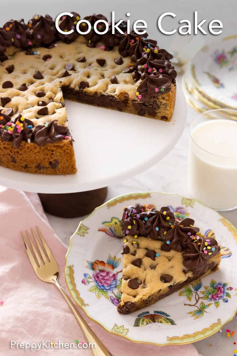 Chocolate Chip Cookie Cake with Fudge Frosting - Preppy Kitchen