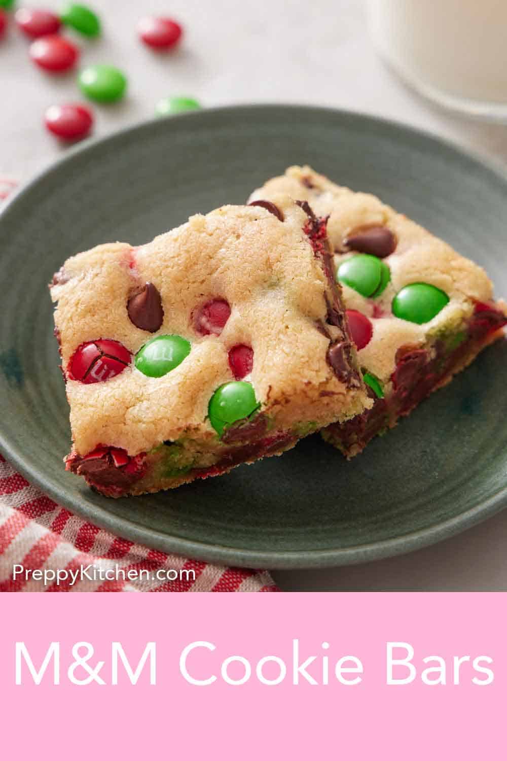 M&M Cookie Bars Recipe - Preppy Kitchen